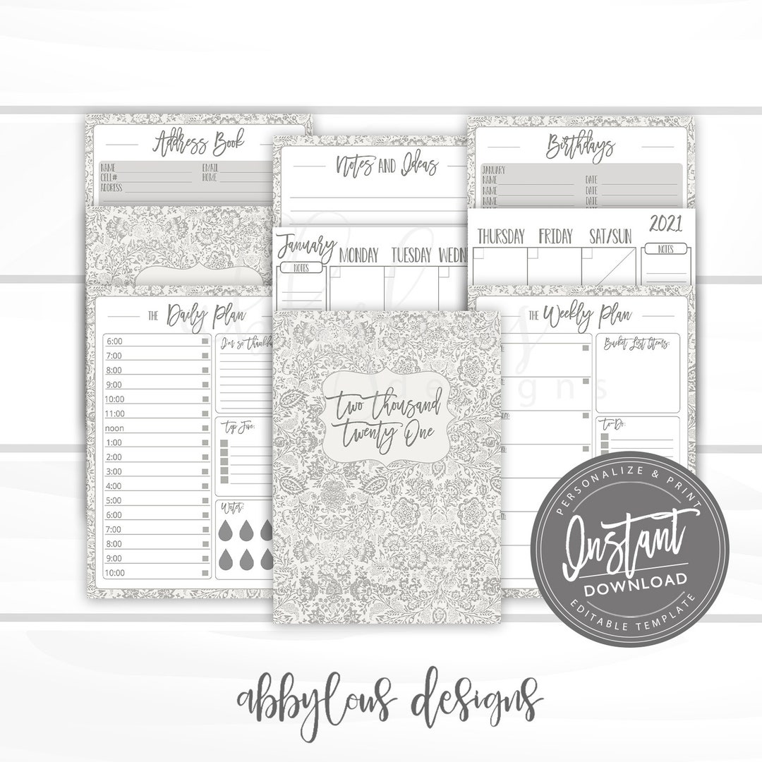 EDITABLE 2021 Planner Printable, Weekly Planner, Daily Planner, Monthly ...