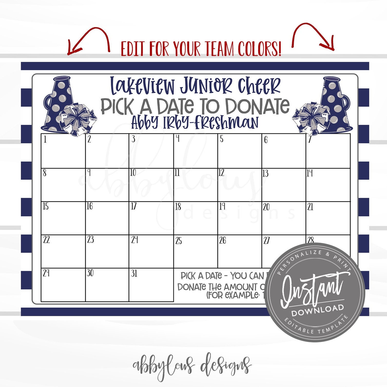 EDITABLE Cheer Pick a Date to Donate Printable, Cheerleader Fundraiser ...