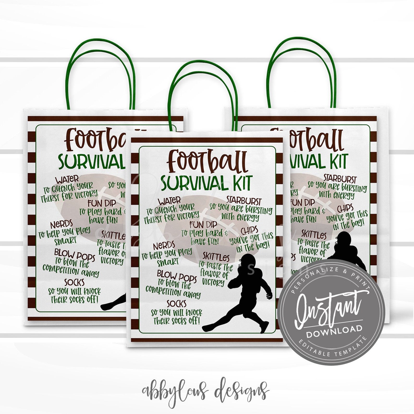 EDITABLE Football Survival Kit Printable, Gift Bag Printable, Printable ...
