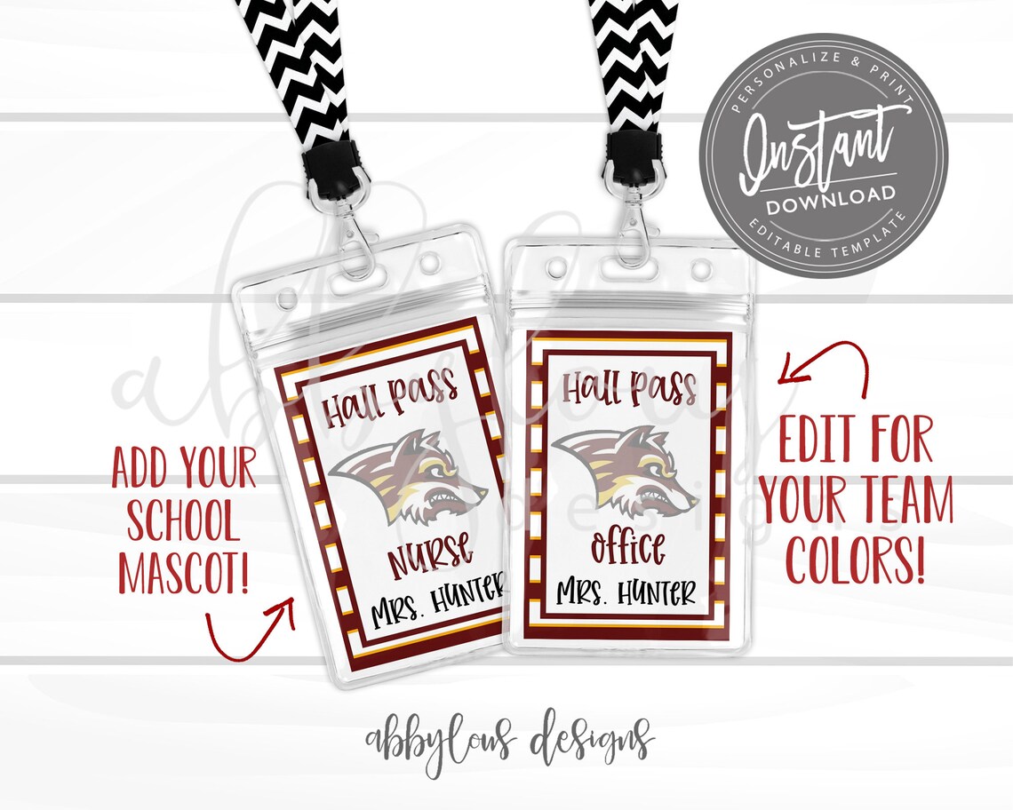 EDITABLE School Hall Pass Tags Printable Hall Pass Tags | Etsy