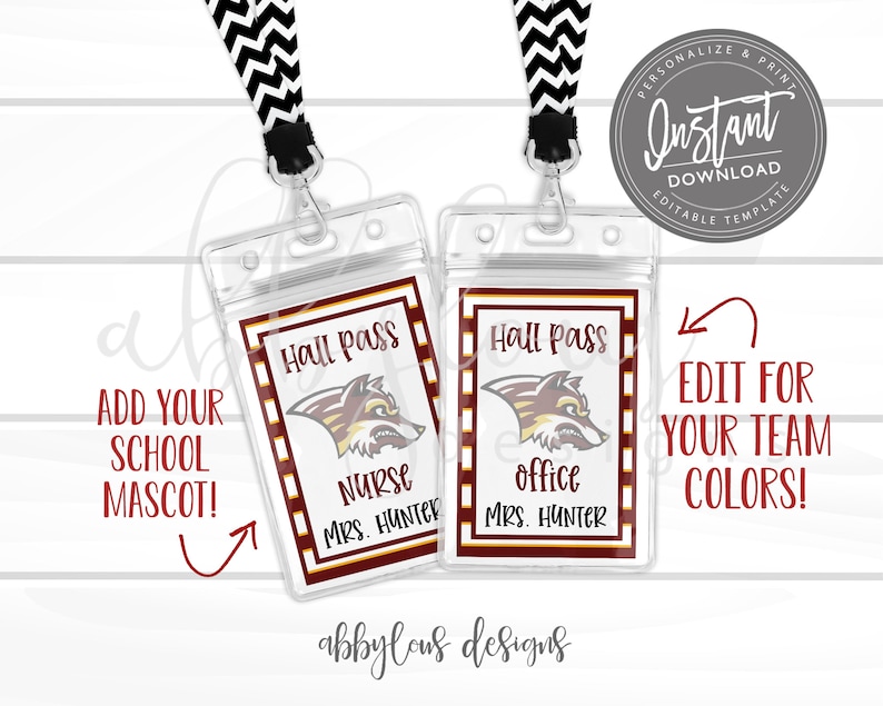 EDITABLE School Hall Pass Tags, Printable Hall Pass Tags, Nurses Office ...