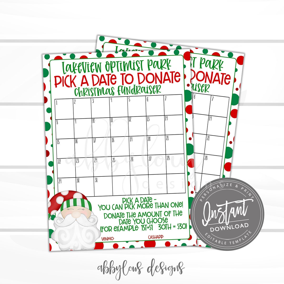 EDITABLE Christmas Pick a Date to Donate Printable, Christmas ...