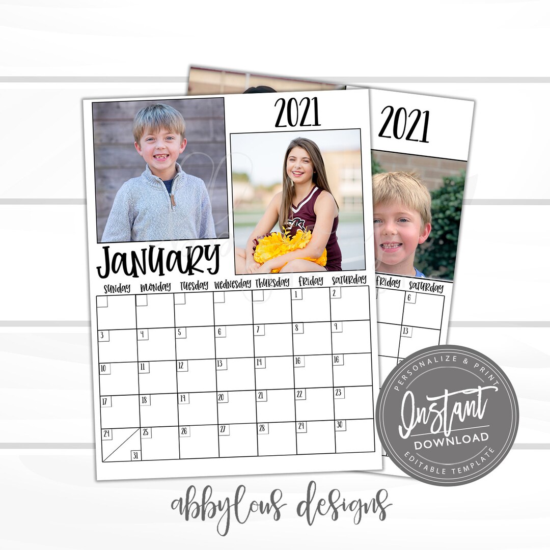 EDITABLE 2021 Photo Calendar, Personalized Calendar, Printable Photo ...
