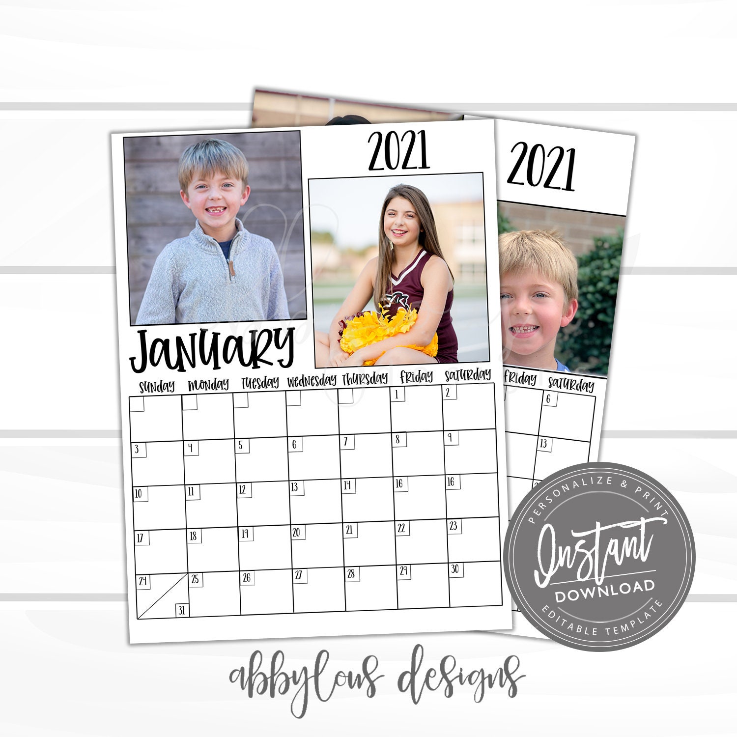 EDITABLE 2021 Photo Calendar Personalized Calendar Printable | Etsy