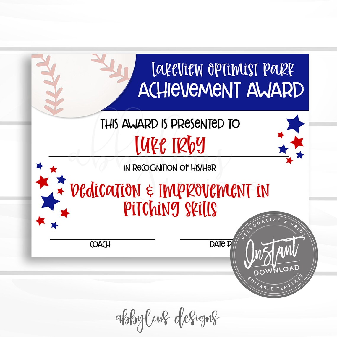 EDITABLE Baseball Award Certificate Printable Baseball Award - Etsy