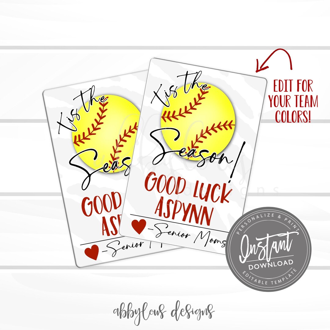 EDITABLE Softball Good Luck Tags, Printable Softball Tags, Personalized ...