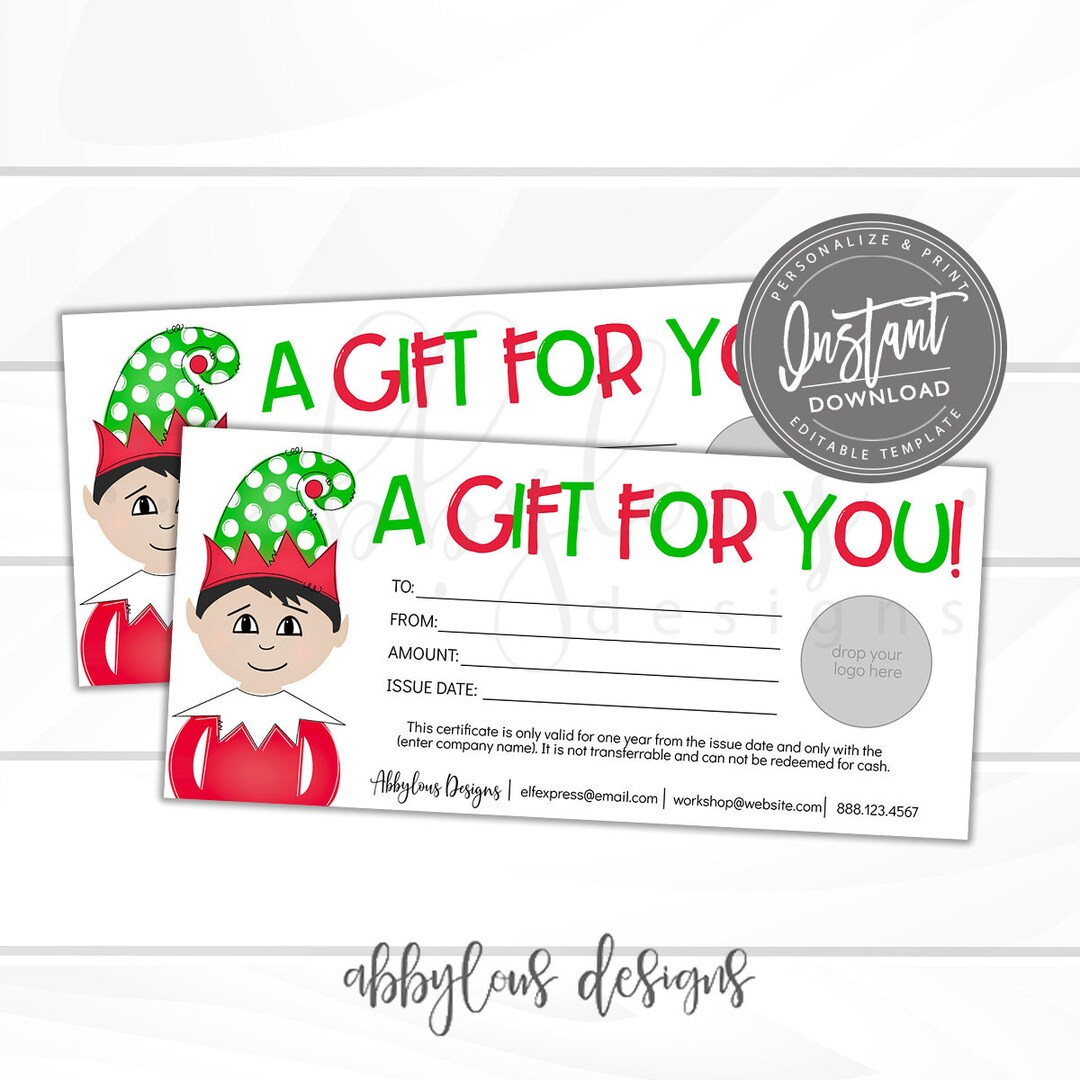 Editable Elf Gift Certificate, Holiday Printable Gift Voucher, Editable ...
