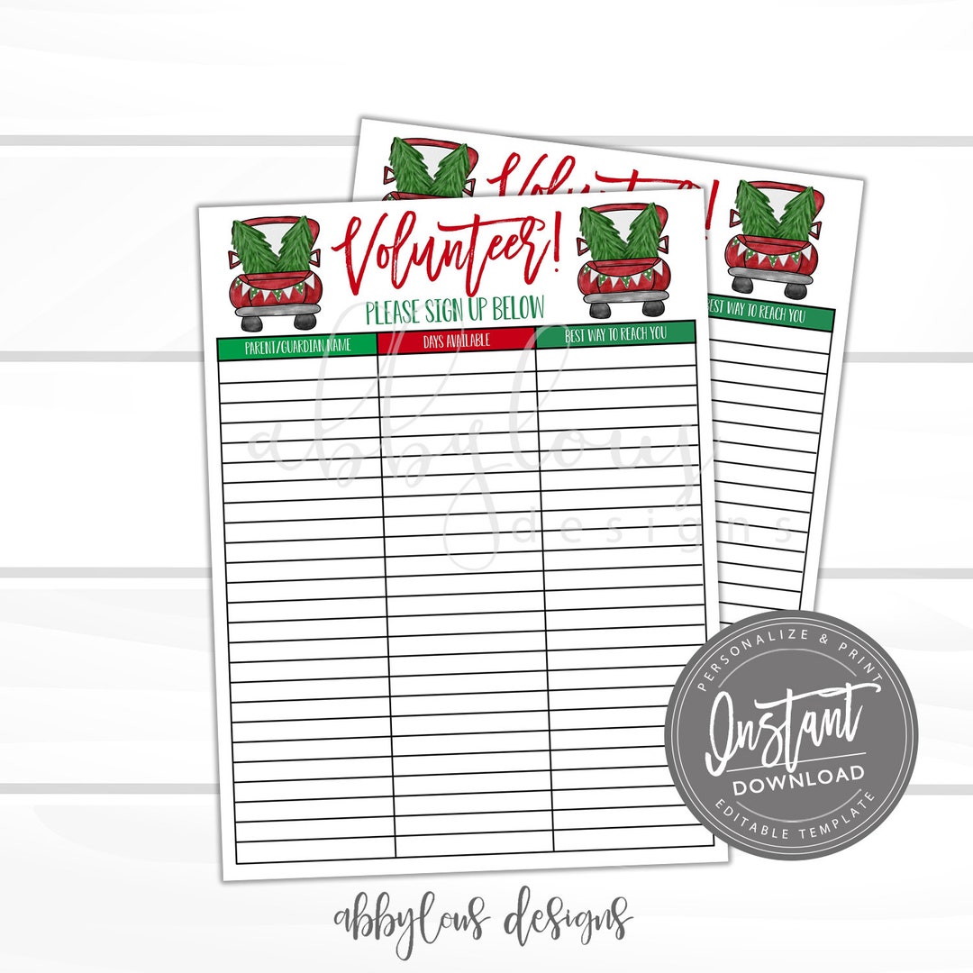 EDITABLE Teacher Volunteer Printable, PTO/PTA Sign up Sheet, Editable ...