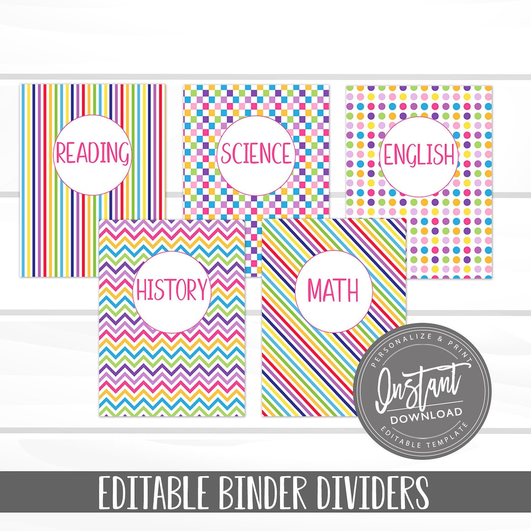 EDITABLE Binder Dividers, Rainbow Binder Dividers, Back to School ...