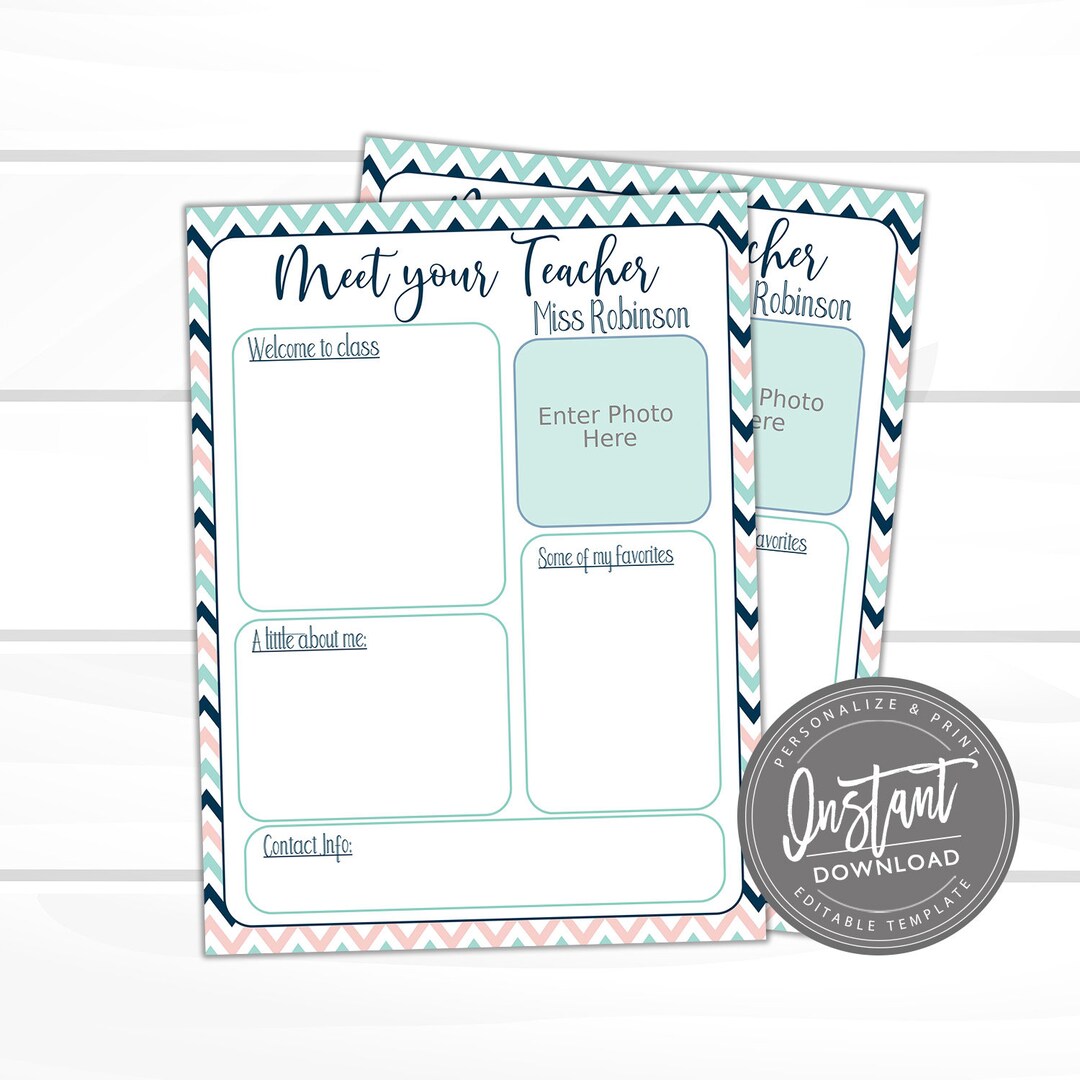 EDITABLE Meet Your Teacher Printable, Nautical Chevron Teacher ...