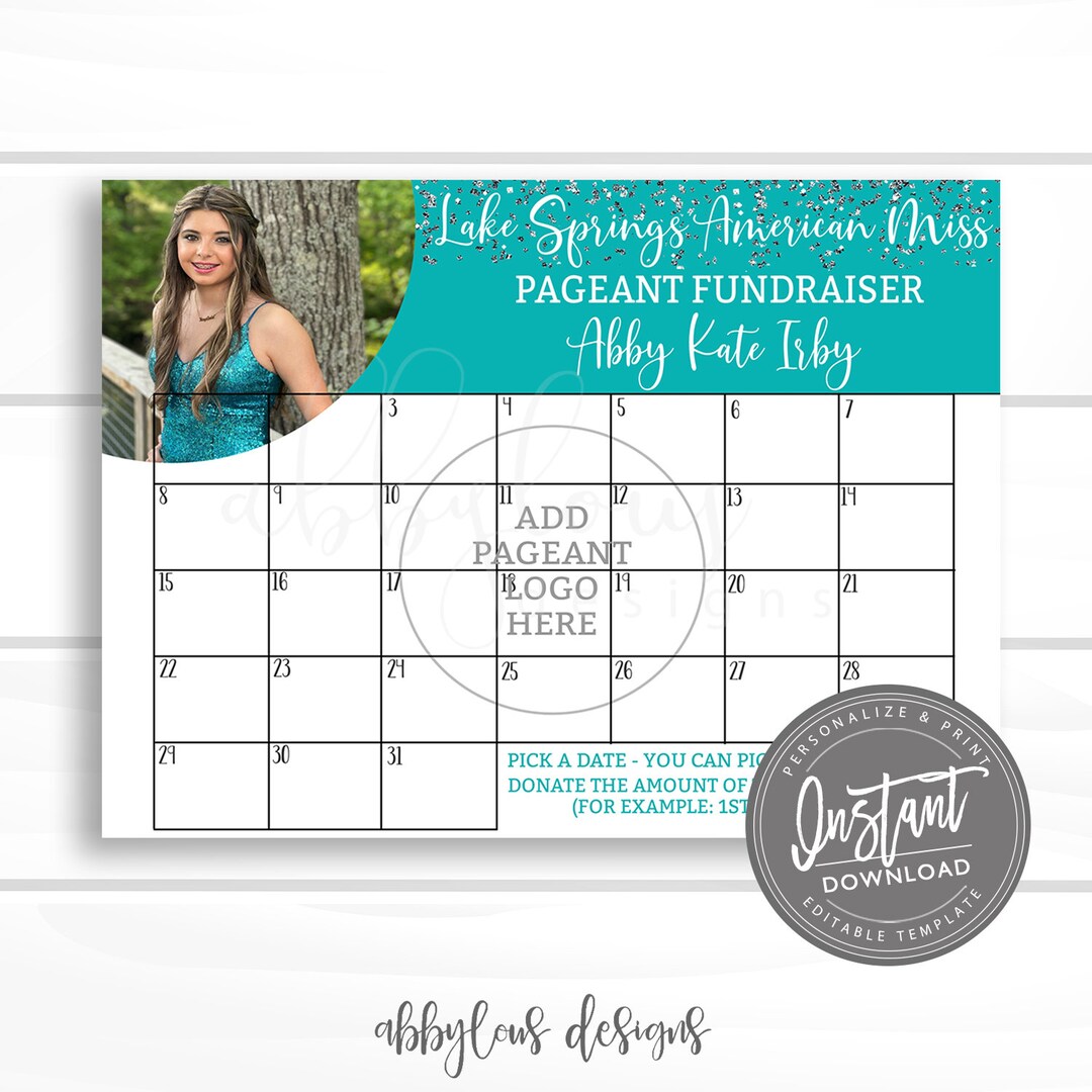 EDITABLE Pageant Fundraiser Calendar, Pick a Date to Donate Printable ...