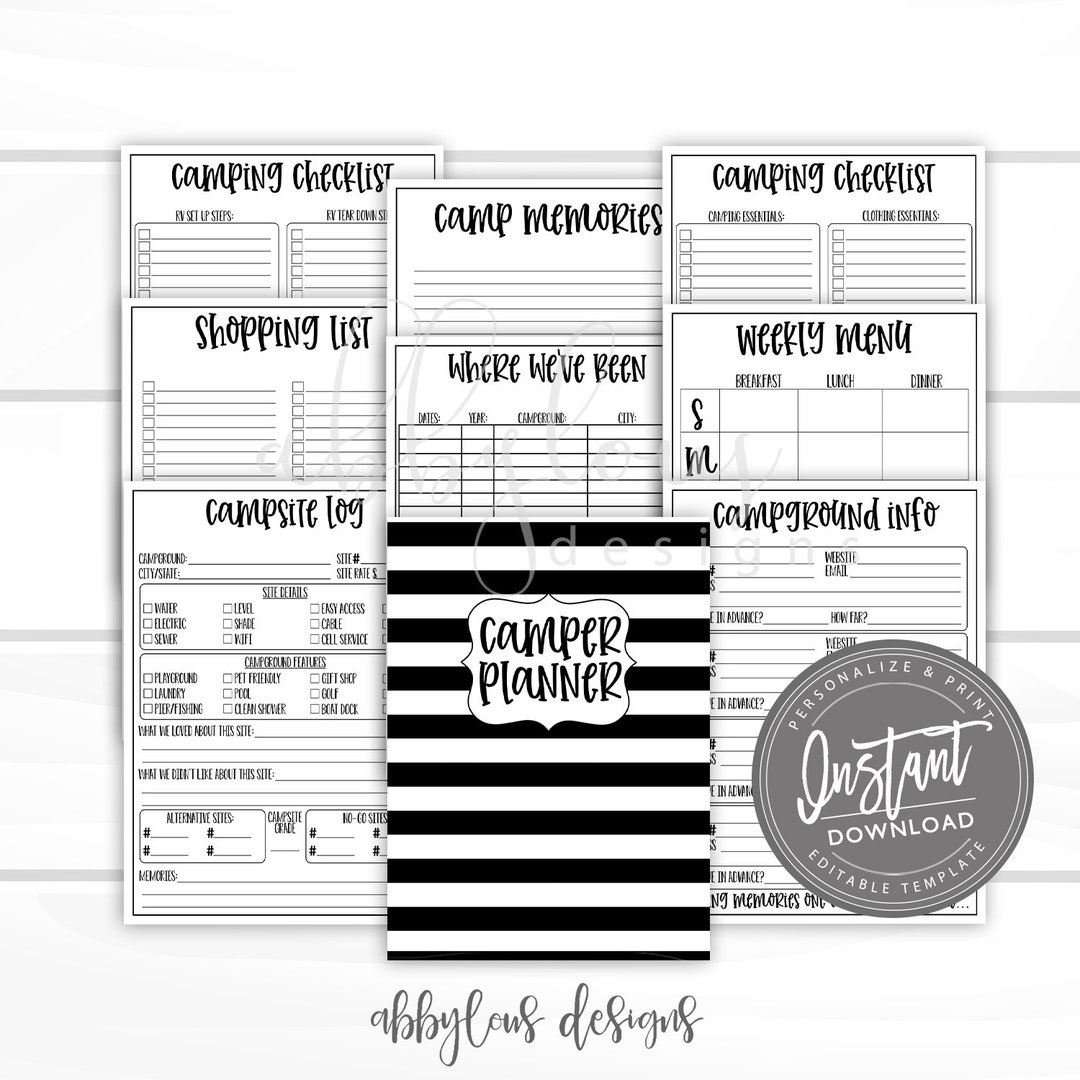 EDITABLE Camper Planner Printable, RV Planner, Camping Checklists, Full ...