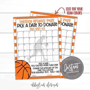EDITABLE Basketball Pick a Date to Donate Printable, Basketball ...