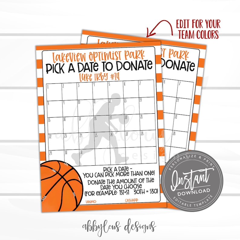 EDITABLE Basketball Pick a Date to Donate Printable - Etsy