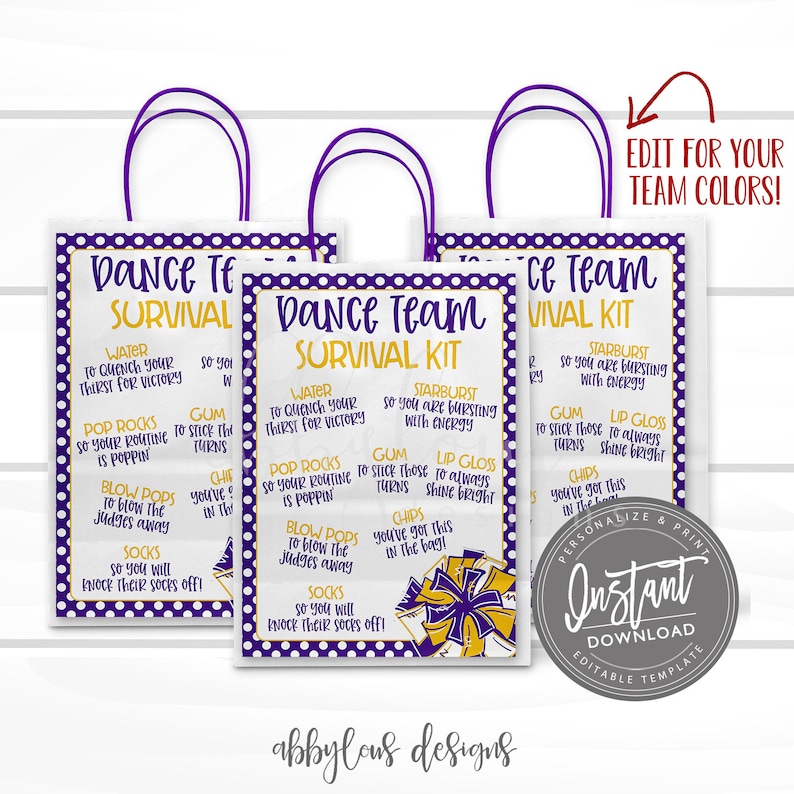 EDITABLE Dance Survival Kit Printable Gift Bag Printable - Etsy