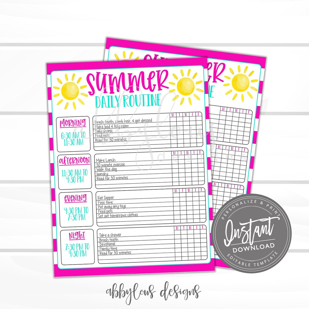 EDITABLE Daily Routine Schedule Printable, Daily Schedule, Daily ...
