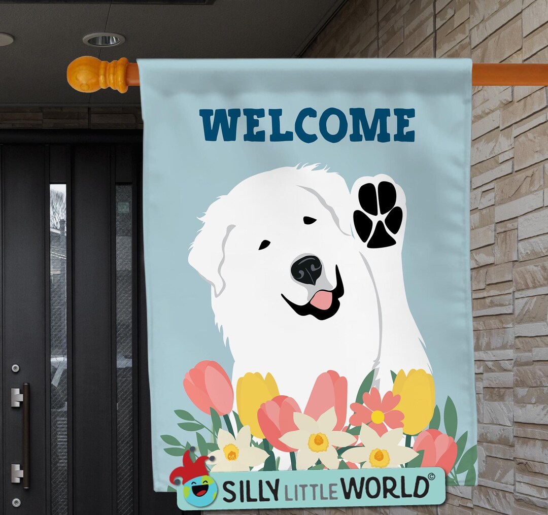 Great Pyrenees Yard Flag, Cute Pyr-paw in Tulips Porch Sign, Floral ...