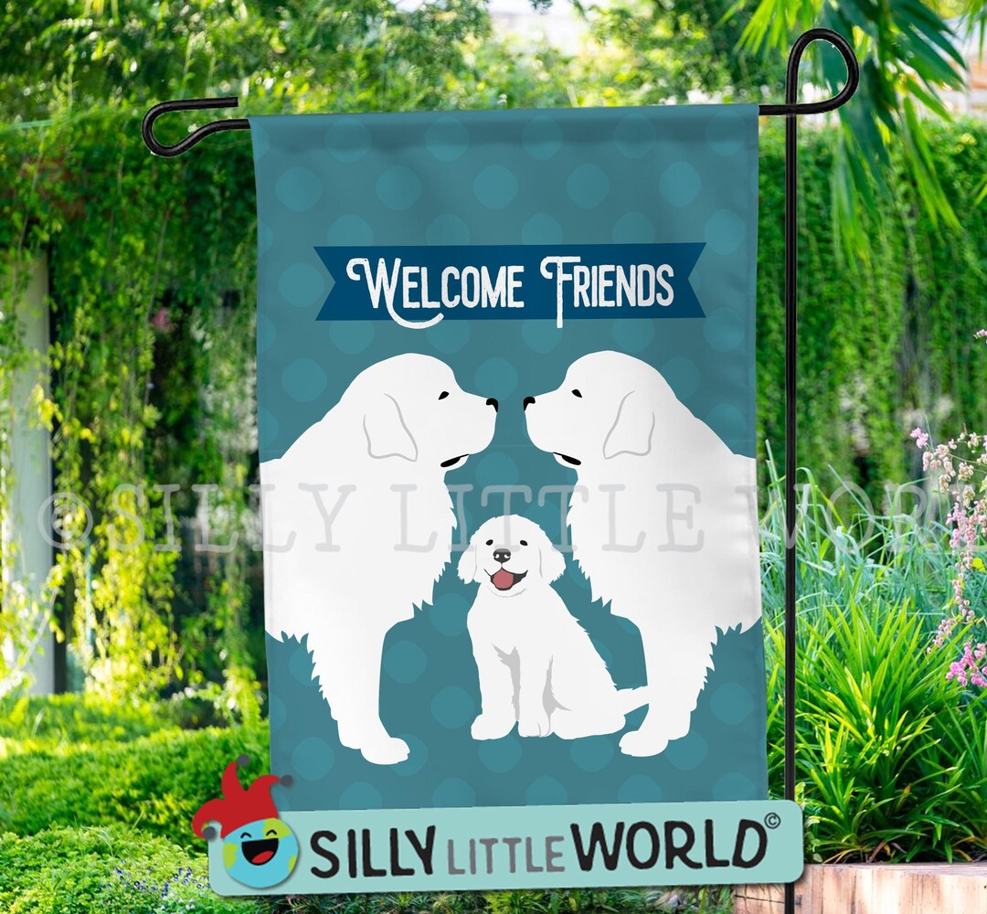 Great Pyrenees Flag, 'welcome Friends' Dog Garden Decor, Cute Family of ...