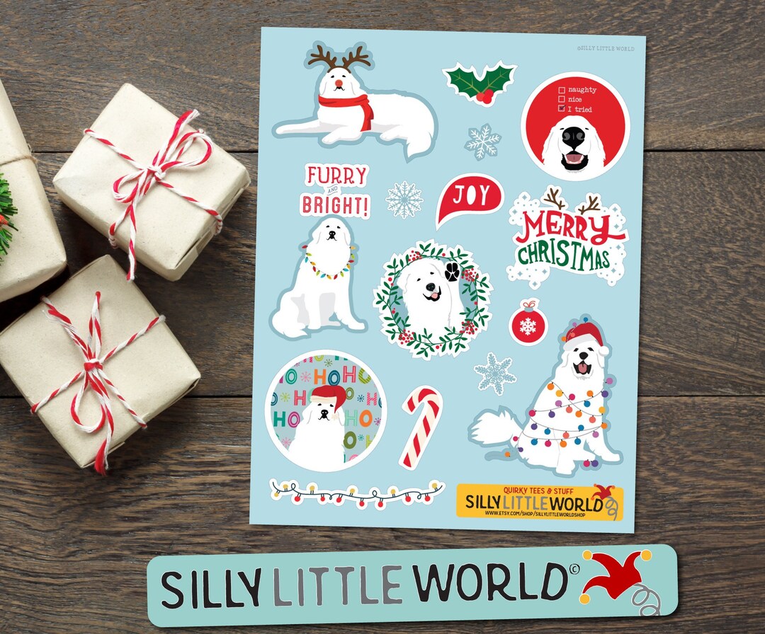 Great Pyrenees Holiday Sticker Sheet Set: Funny Pet Decals for Laptops ...
