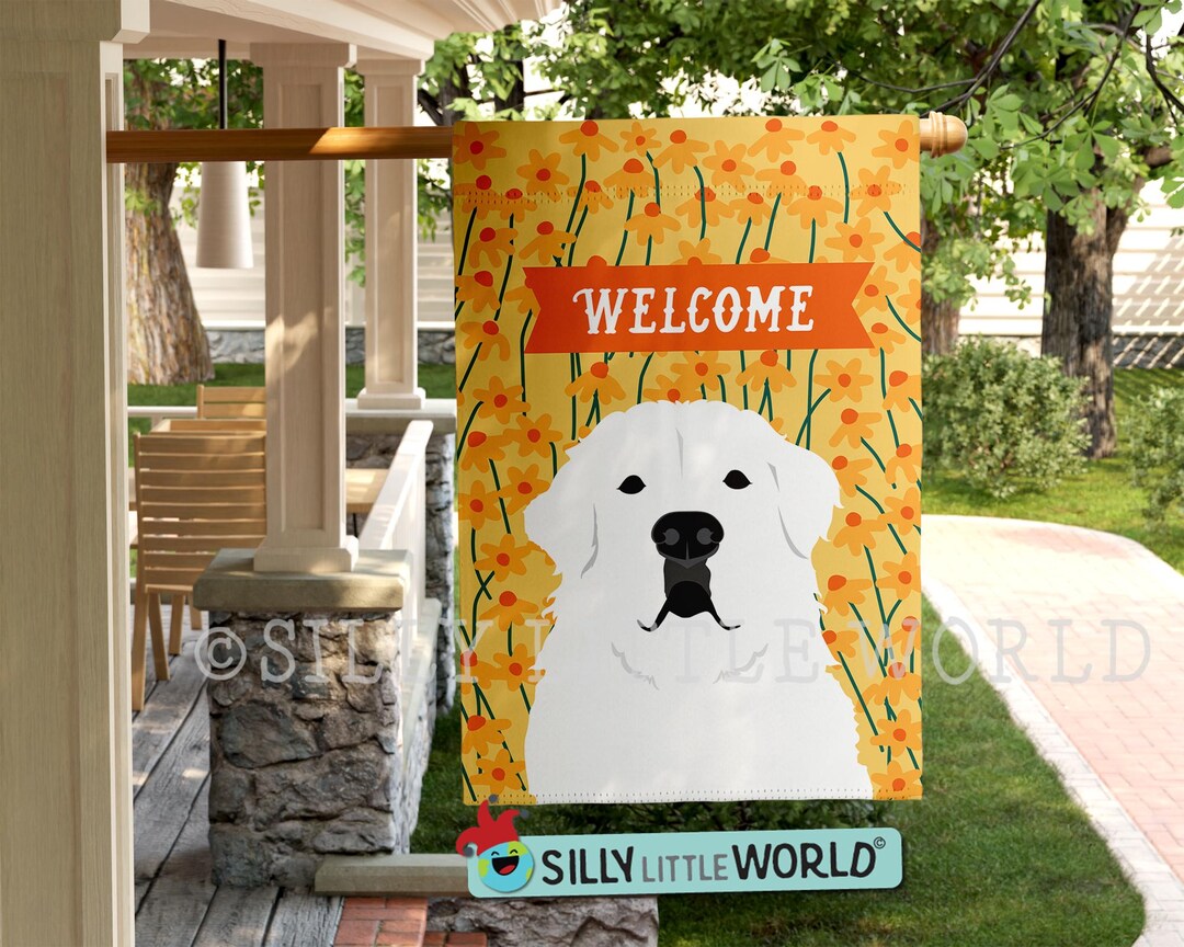 Great Pyrenees Flag, "welcome" Cute Yellow Floral Yard Decoration ...