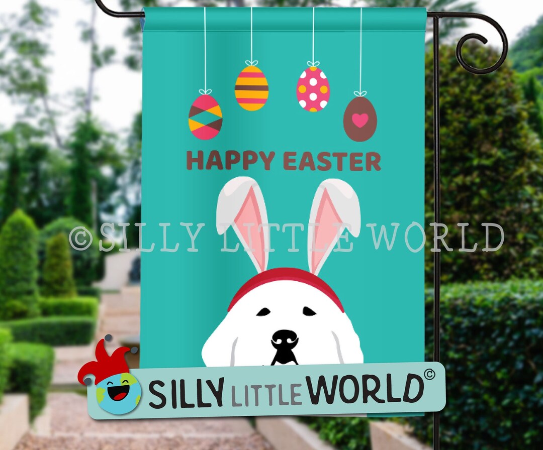 Happy Easter Garden Flag, Bunny Ears Great Pyrenees Flag, Dog Yard Flag ...