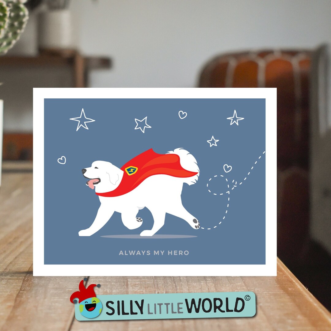 Always My Hero Great Pyrenees Greeting Card, Blank Notecard Pack, Funny Superhero Card Dog ...