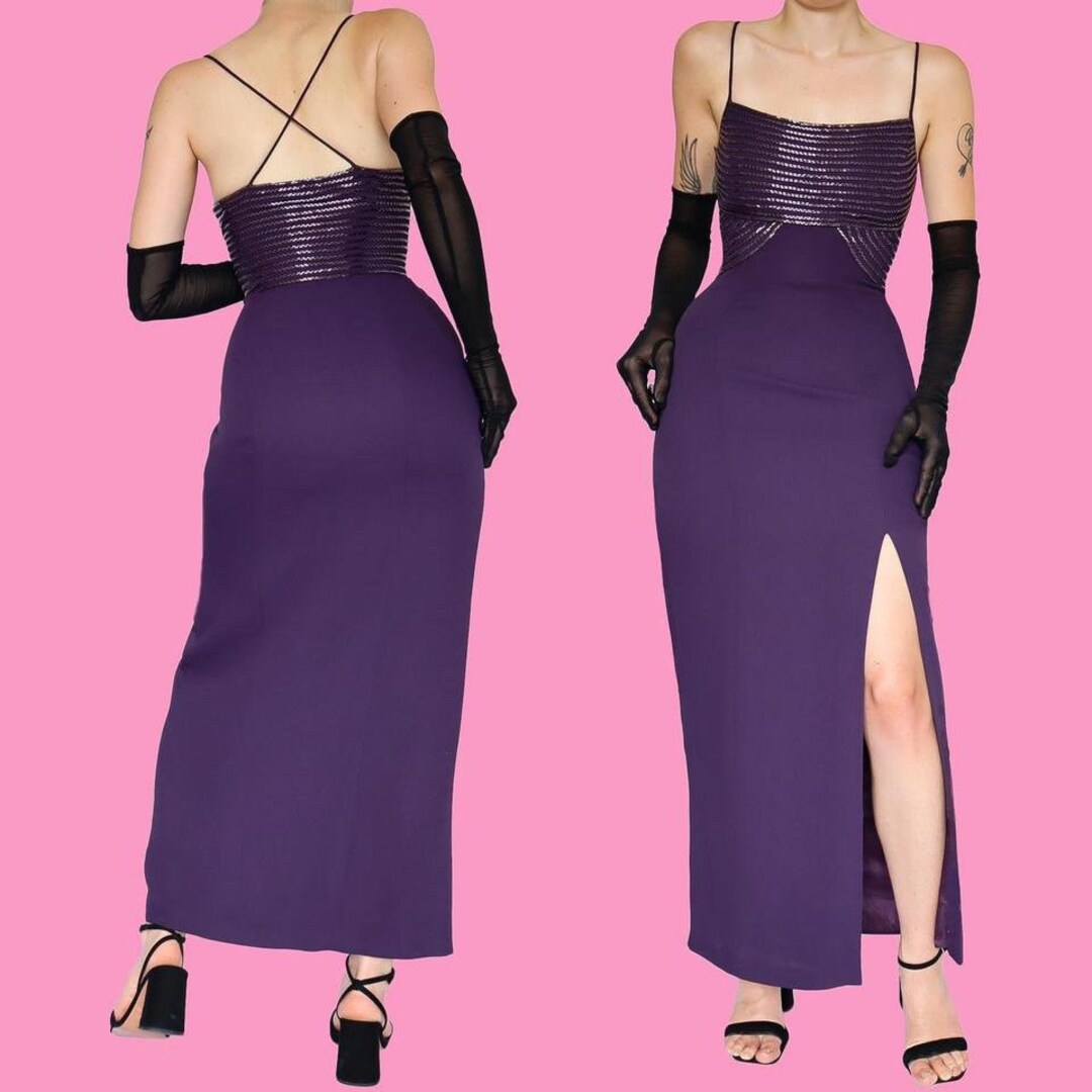 Purple Vintage After Six Ronald Joyce Fitted Beaded Evening Maxi Dress ...