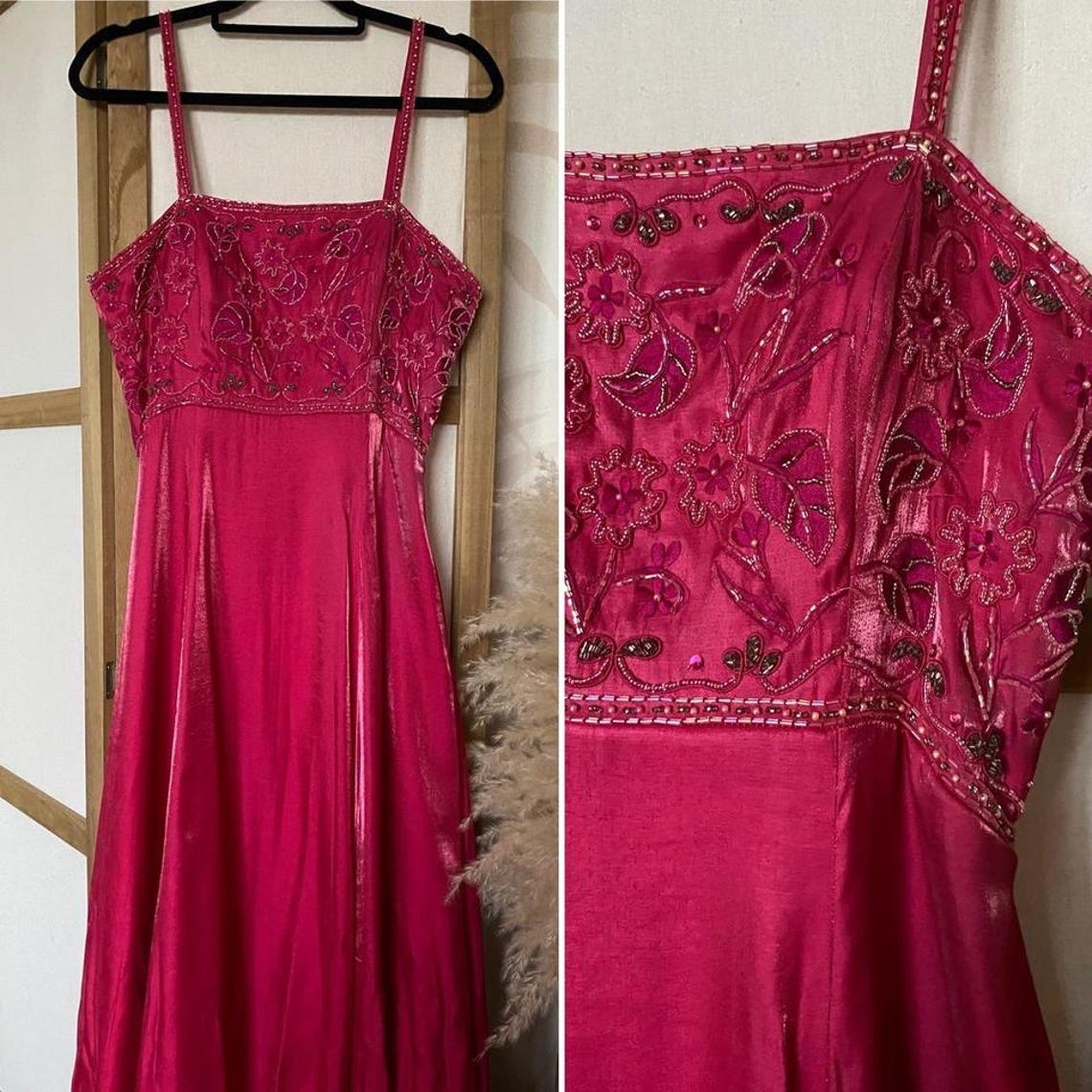 Jora Vintage Fuchsia Pink Beaded Fit and Flare Evening Prom Dress Uk 12 ...