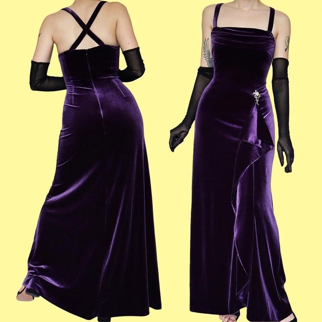 Purple Velvet Stretch Evening Gown Prom Dress UK 18 - Etsy