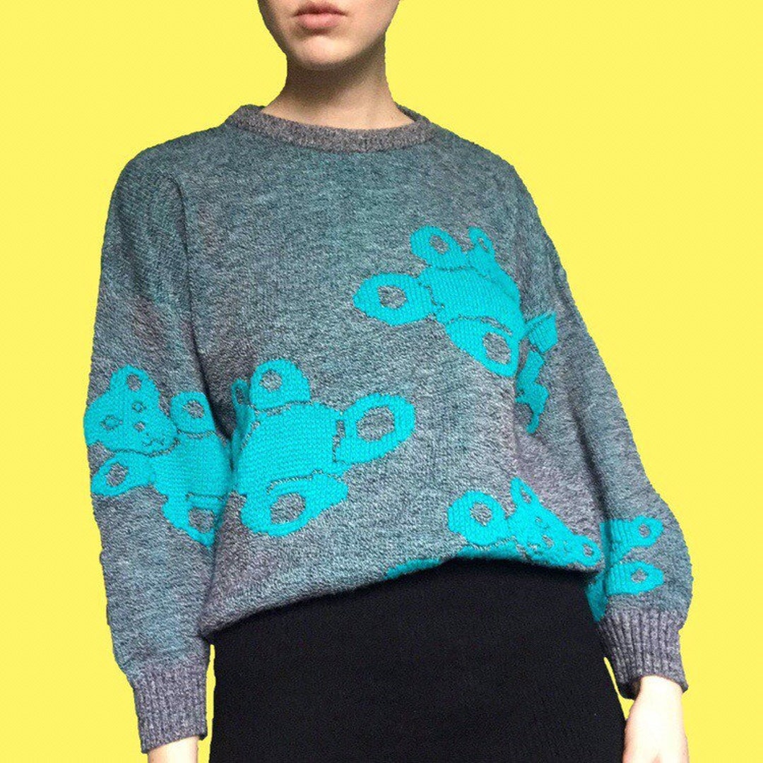 Adorable Vintage Teddy Bear Print Knit Crew Neck Jumper | UK 10 | Cozy ...