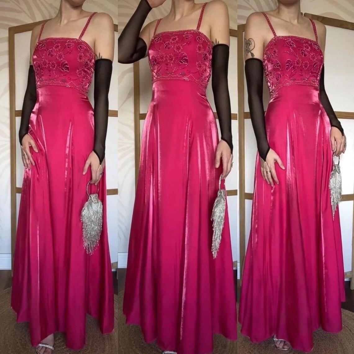 Jora Vintage Fuchsia Pink Beaded Fit and Flare Evening Prom Dress Uk 12 ...