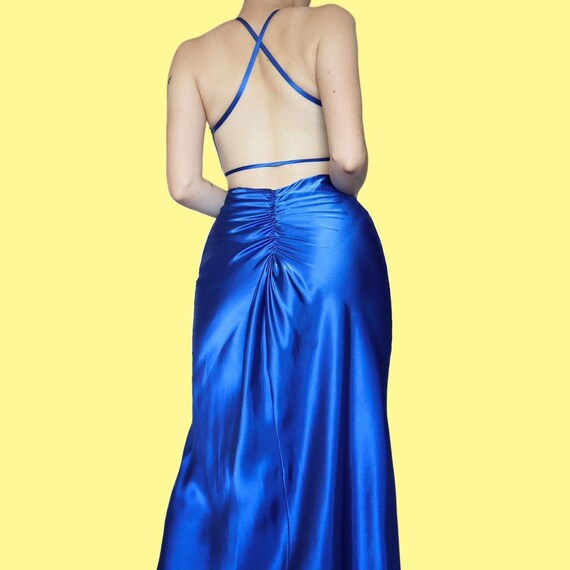 Electric blue satin diamanté evening prom dress UK 8 - Gem