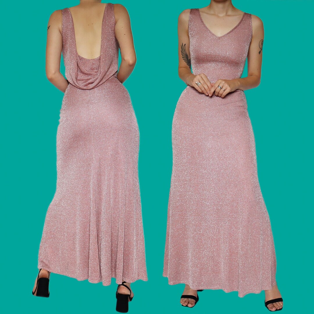 Bernshaw Glittery Pink Stretch Low Back Evening Prom Dress | UK 10/US 6 ...