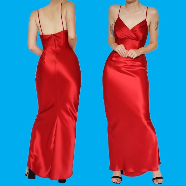 Red Satin Dress - Etsy