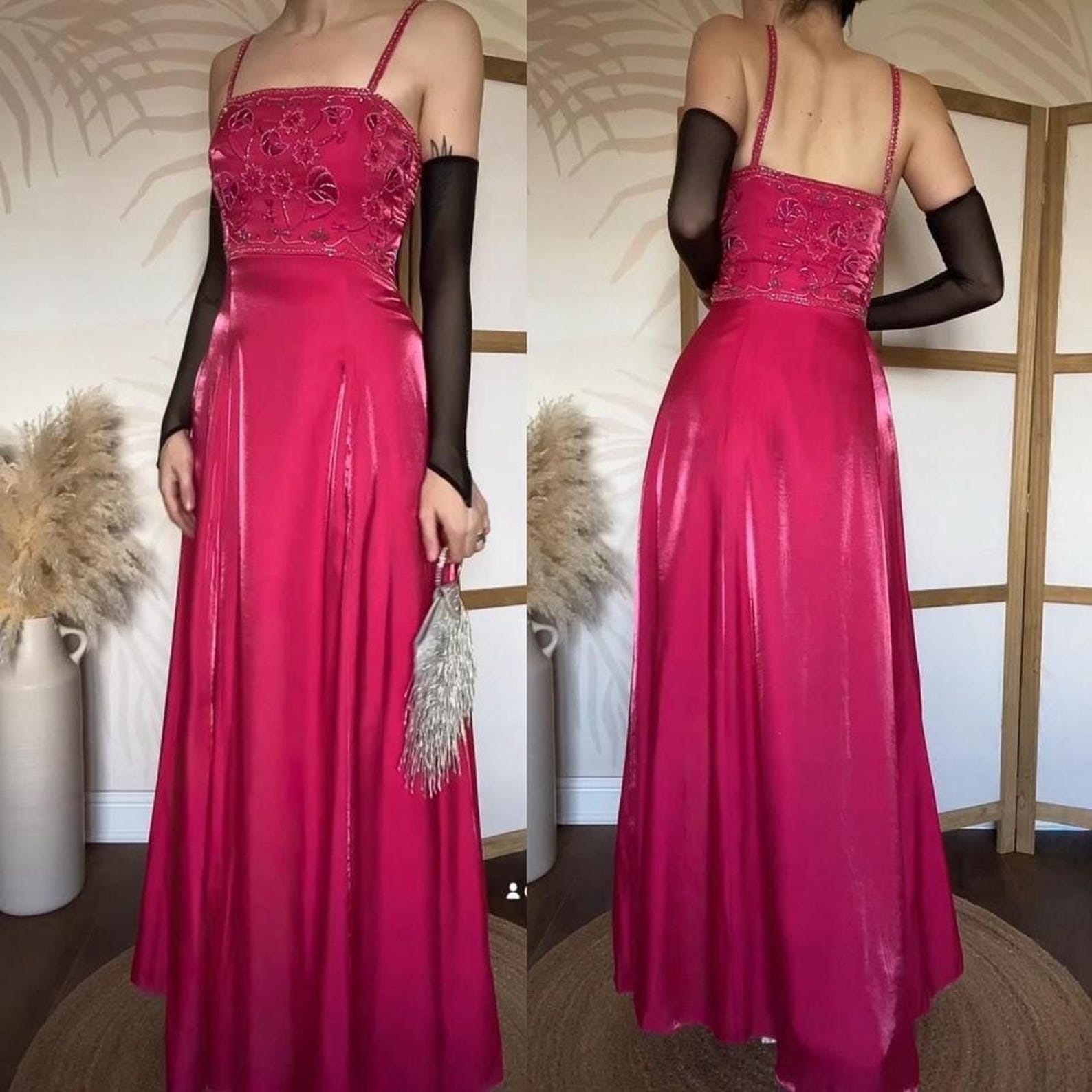 Jora Vintage Fuchsia Pink Beaded Fit and Flare Evening Prom Dress Uk 12 ...