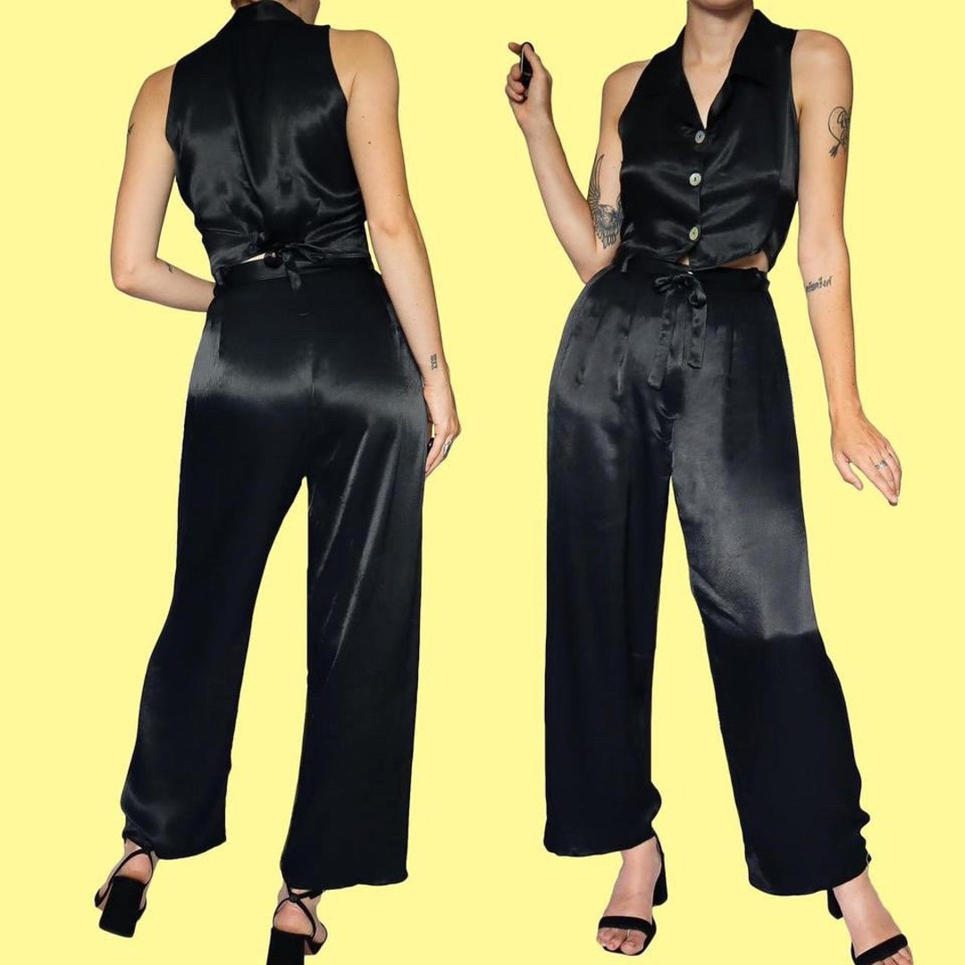 Sleek Silky Black 2-piece Top & Trouser Co-ord Set UK 8-10 - Etsy