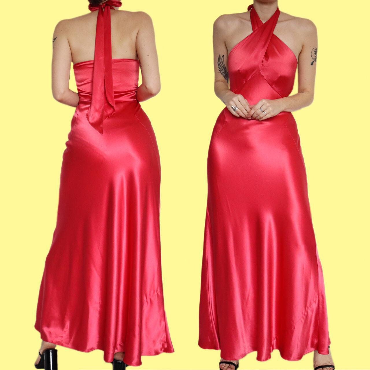 Stunning Monsoon Satin Coral Halter-neck Evening Prom Dress UK - Etsy