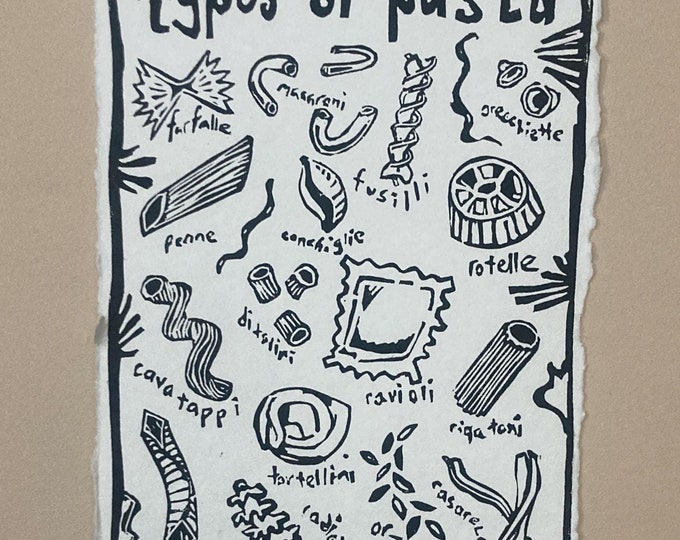 Types of Pasta | Linocut Block Printed | Italian Cuisine Wall Art ...