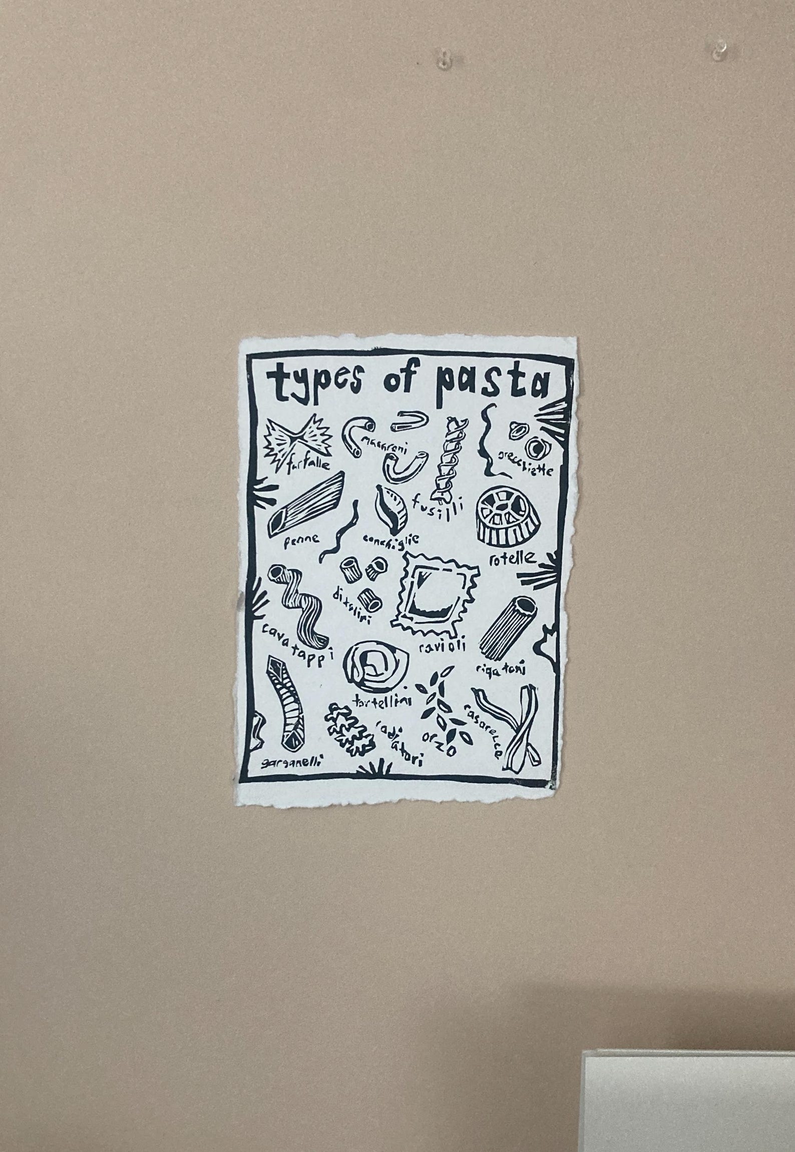 Types of Pasta | Linocut Block Printed | Italian Cuisine Wall Art ...