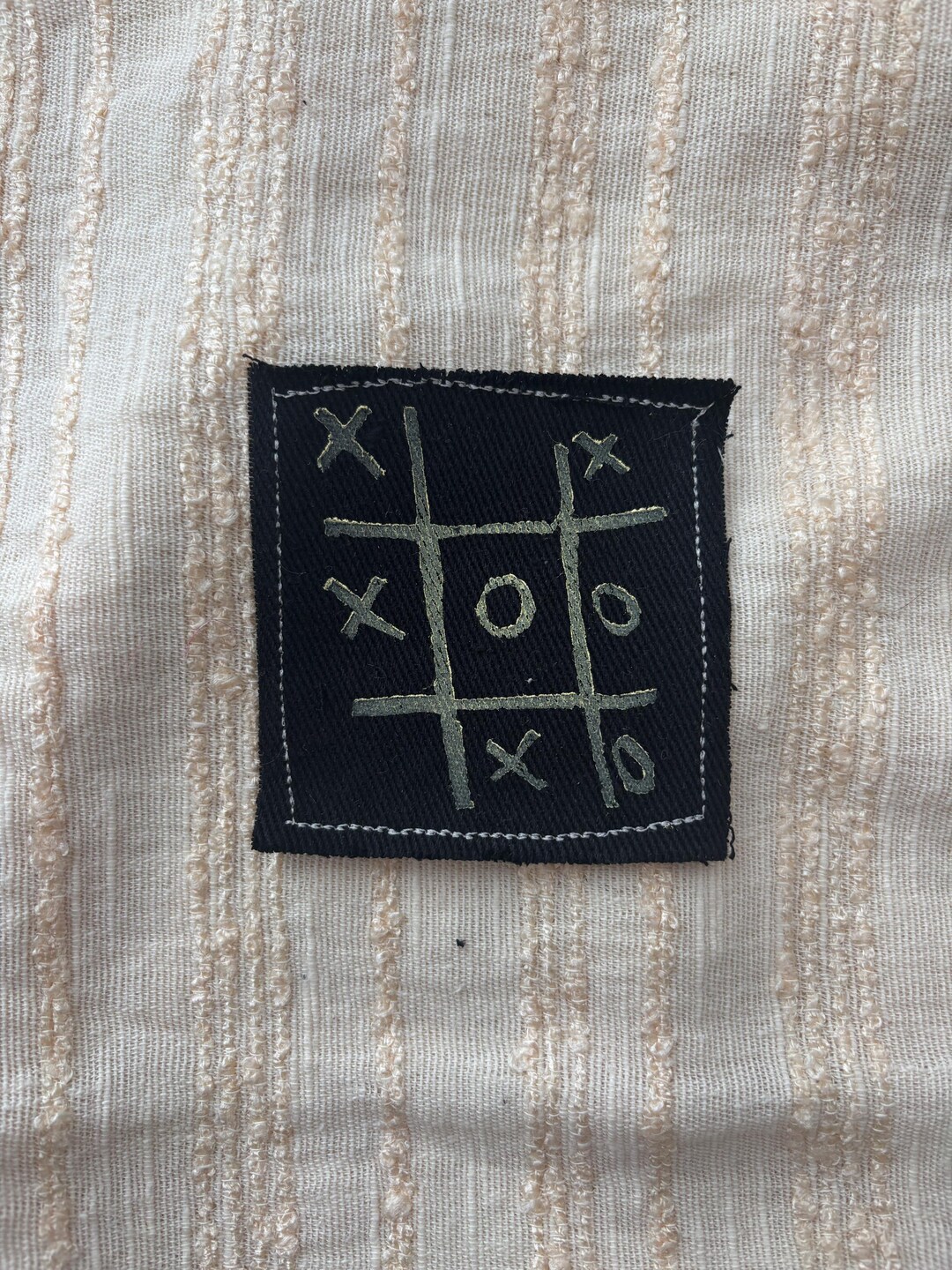 Tic Tac Toe Black Canvas Linocut Patch | Sew-on or Iron-on ...