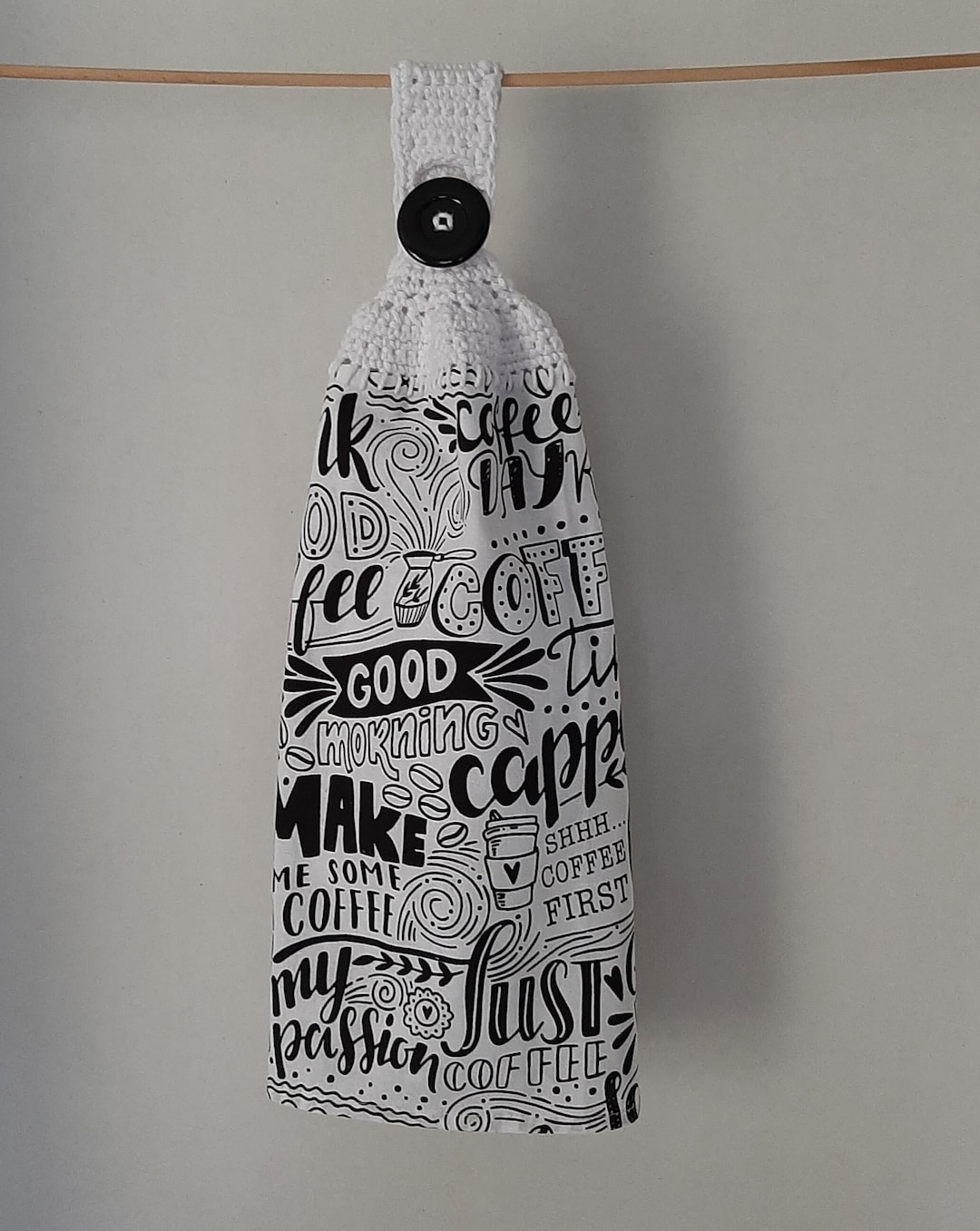 Good Morning Kitchen Towel With Crocheted Topper for Hanging | Cotton ...