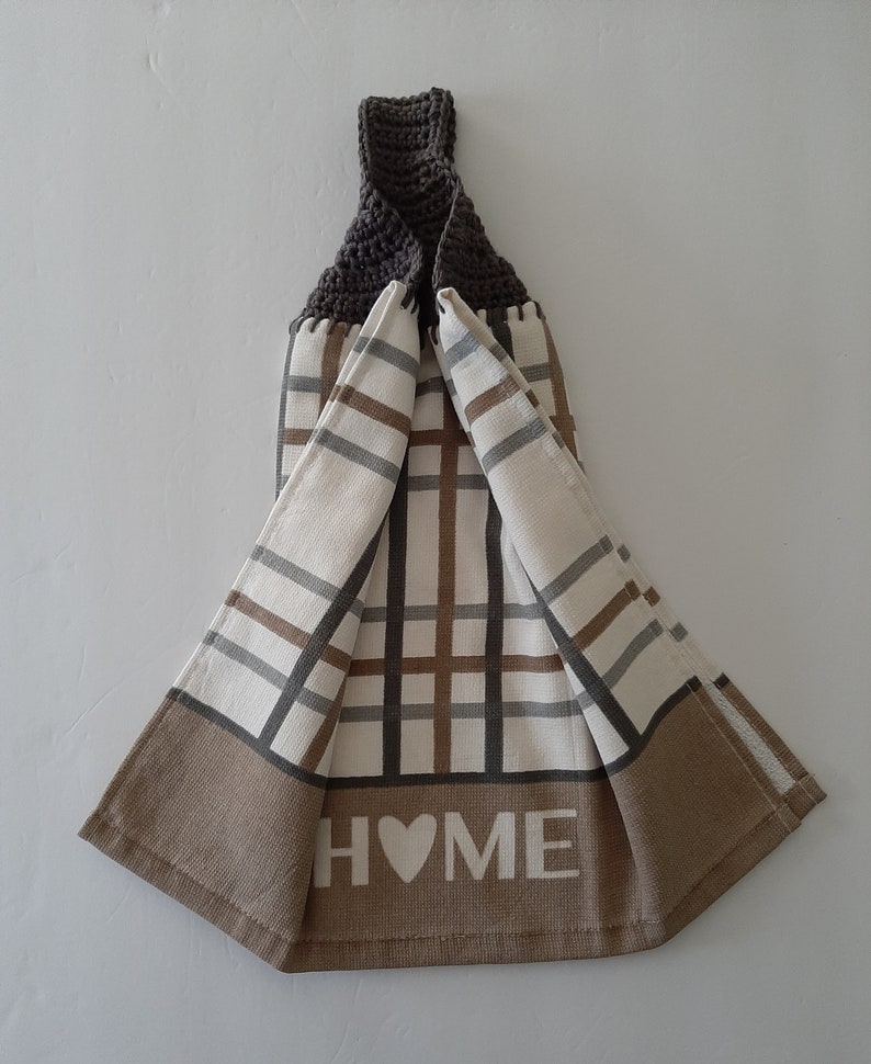 Striped home Design Kitchen Towel With Crocheted Topper for Hanging ...