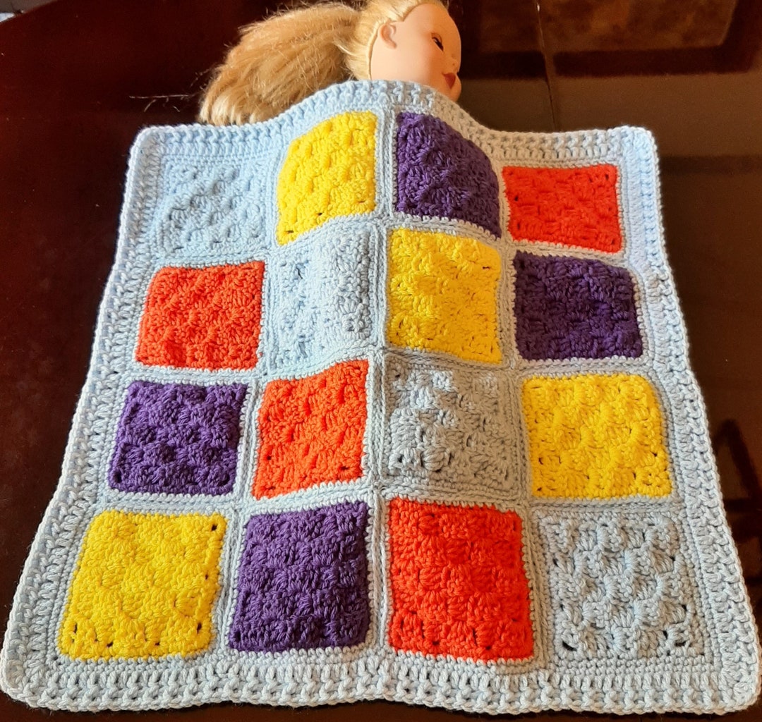Patchwork Squares Crocheted Blanket for 18-20 Inch Girl or Boy Dolls ...