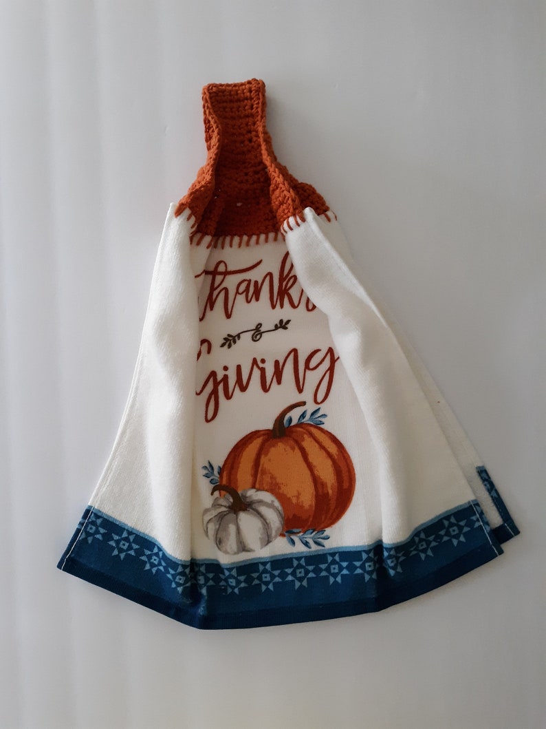 Thanksgiving Pumpkin Kitchen Towel With Crocheted Topper for - Etsy