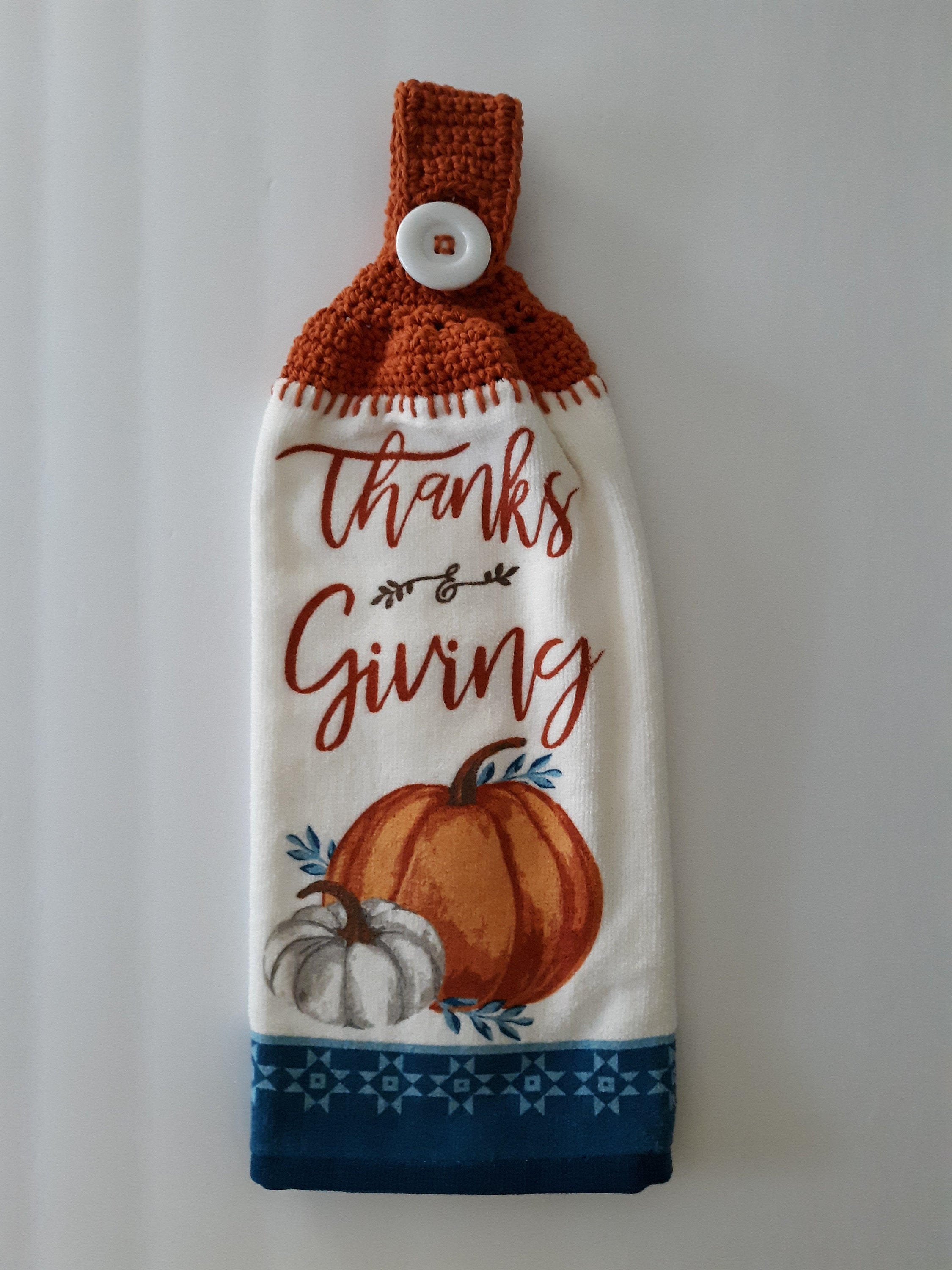 Thanksgiving Pumpkin Kitchen Towel With Crocheted Topper for - Etsy