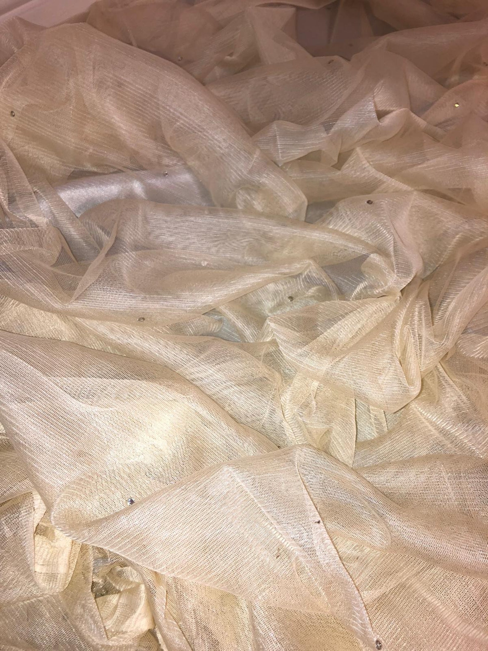 1 Meter Cream Tulle Soft Studded Bridal/decoration Net Fabric 40inch ...