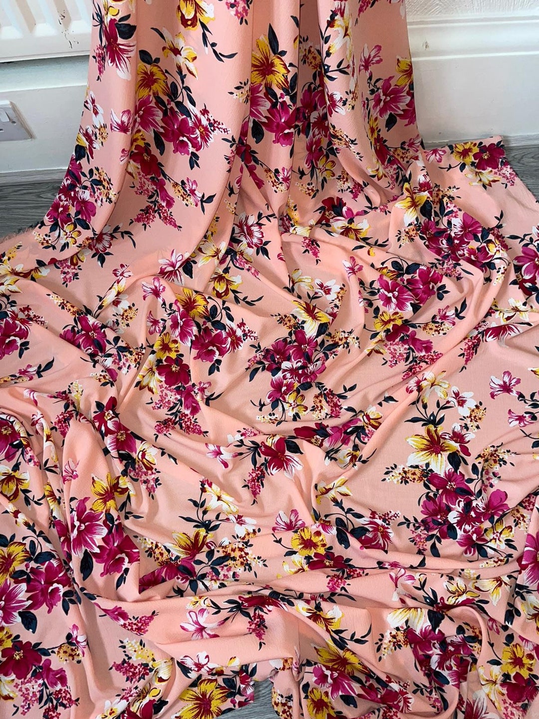 1 Meter Elegant Peach Floral Print Soft Crepe Dress Fabric 58” Wide - Etsy