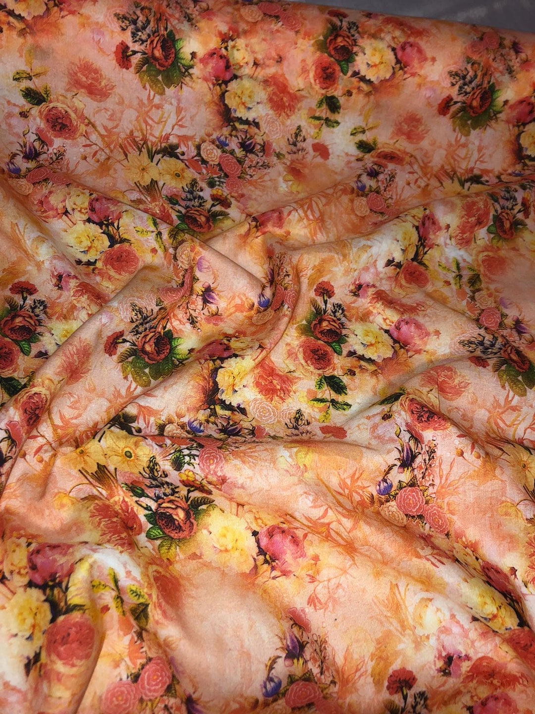 1 Meter Peach Floral Soft Digital Print 100% Cotton Fabric 45” Wide - Etsy