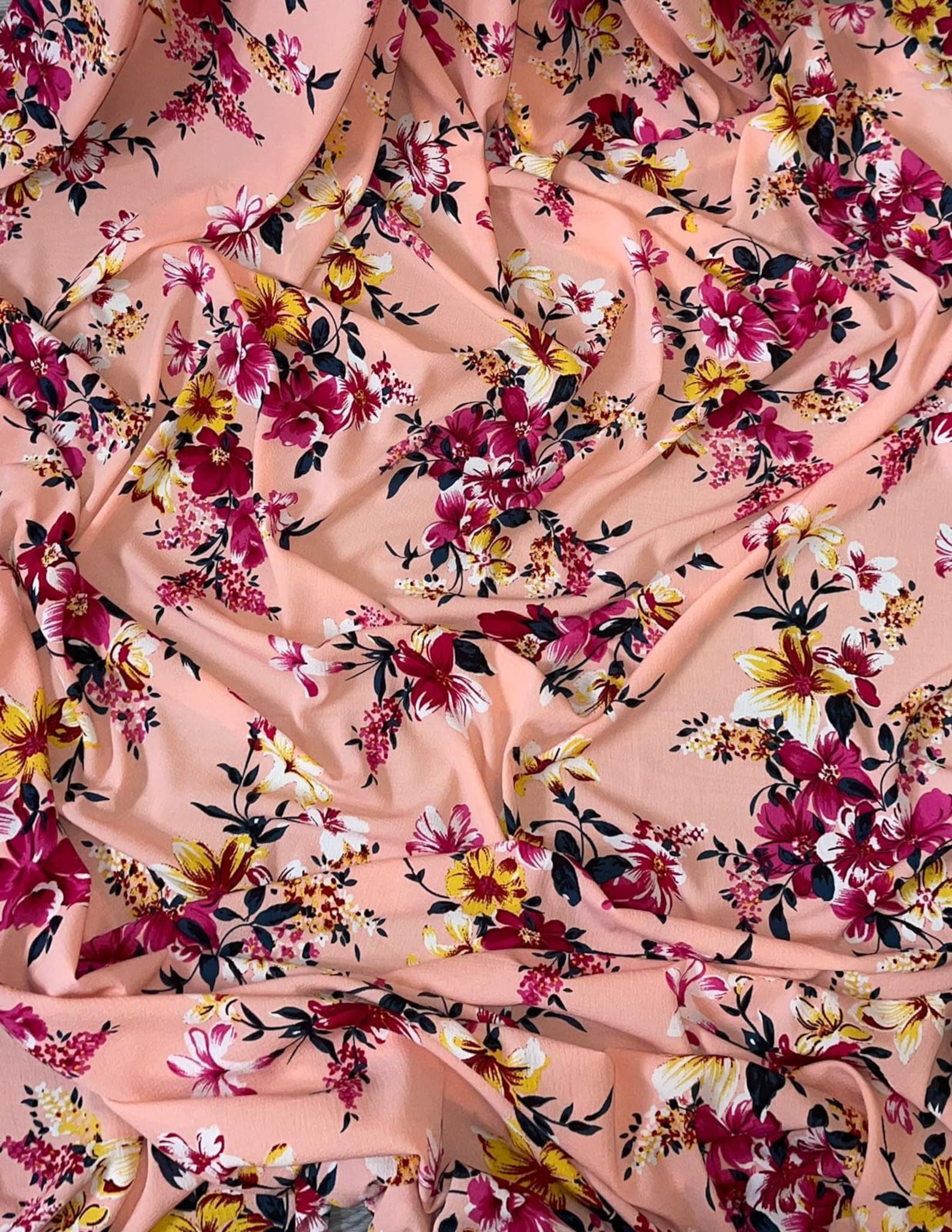 1 Meter Elegant Peach Floral Print Soft Crepe Dress Fabric 58 - Etsy