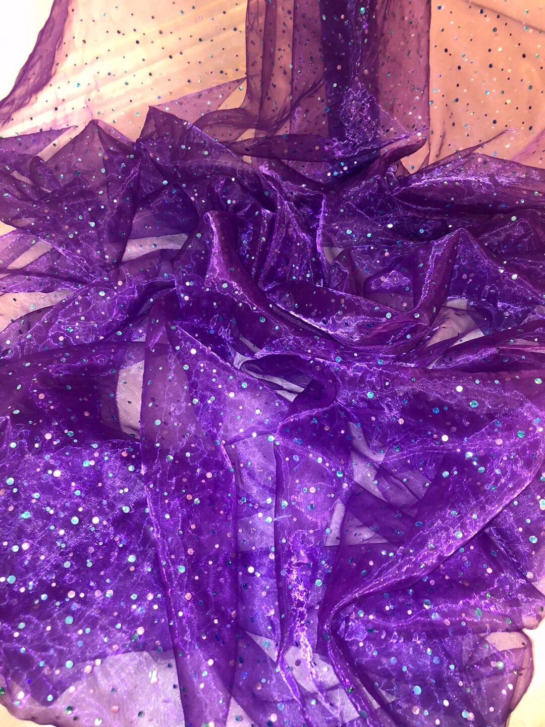 1 Meter Dark Purple Sparkly Sequin Hologram Organza Voile Wedding ...
